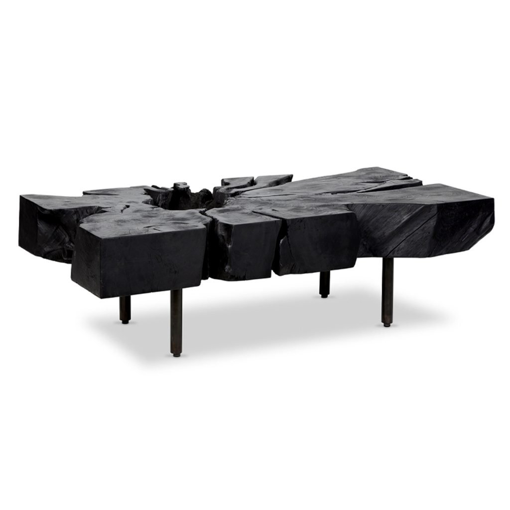 Buy Black Teak Wood Tree Root Coffee Table with Additional Tempered ...